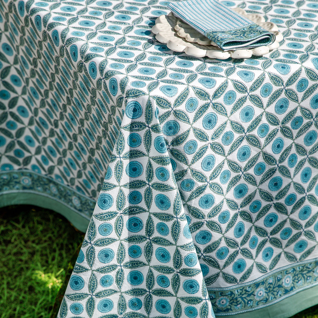 Lila Block Printed Tablecloth - Curate Home